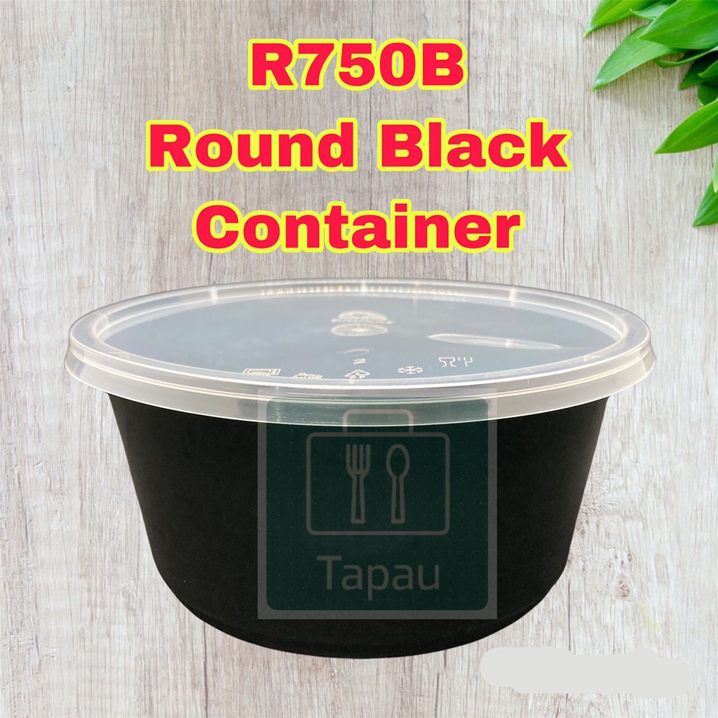 TAPAU - ( 50sets± ) CB R 750B Black Round Container With Lid PP Plastic ...
