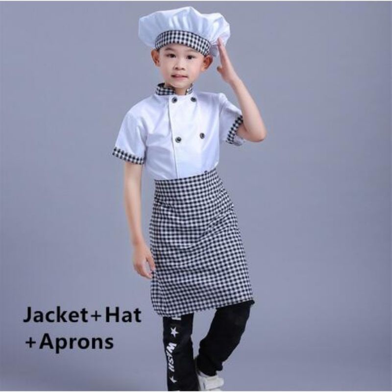 Set Baju Chef Budak Kids Apron Kids Chef Uniform Set Cooking Pretend ...