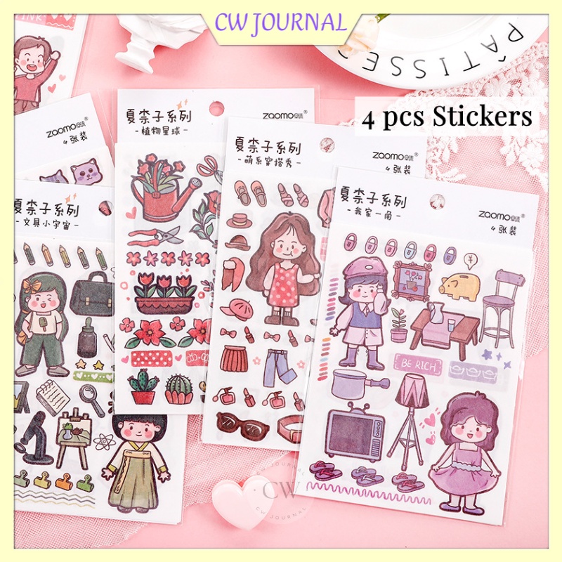 INS Cute Cartoon Notebook Stickers 4 pcs Girl heart Children Creative ...