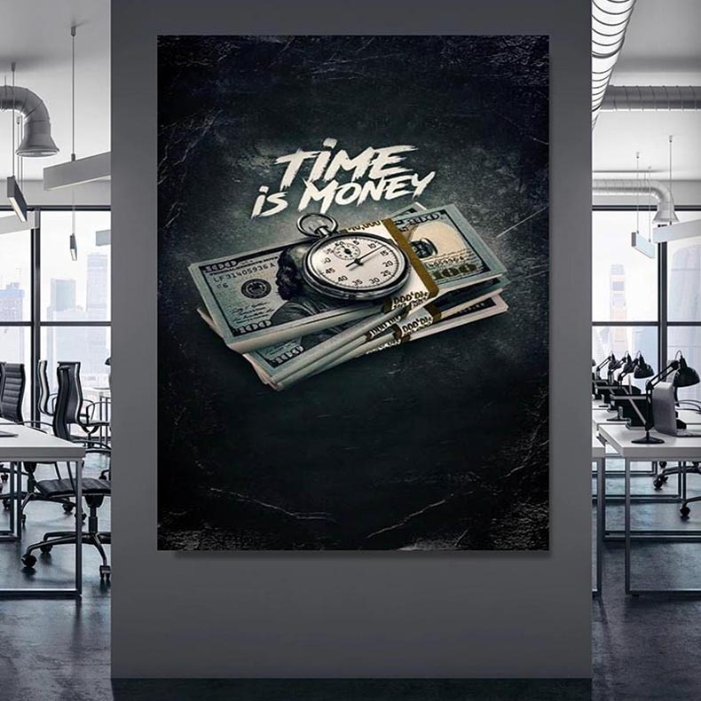 Time Is Money Poster Office Home Decor Canvas Picture Motivation Quote ...
