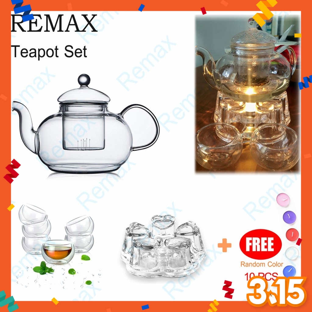 Thicken Flower Tea Pot Set Glass Teapot Set Heat Resistant Teapot + 6 ...