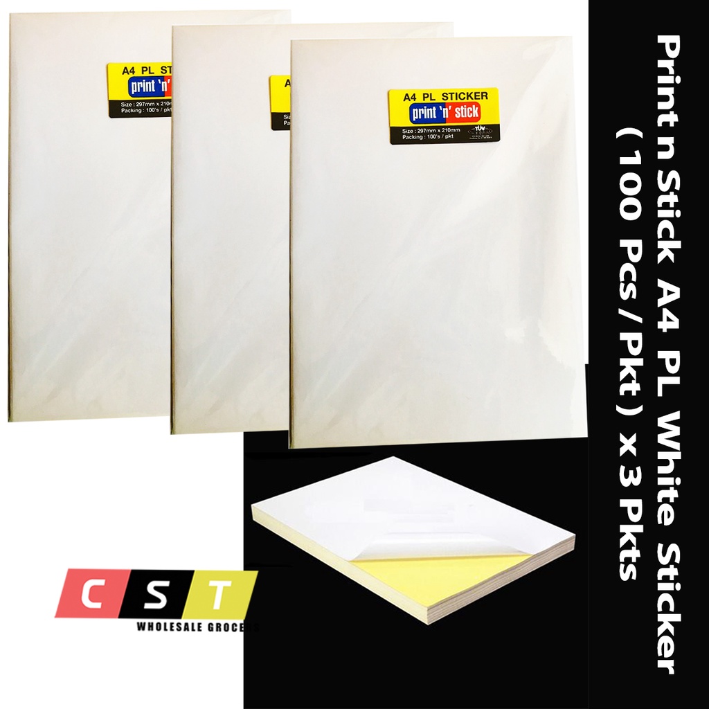 Print n Stick A4 PL White Sticker (100 Pcs/Pkt ) x 3 Pkts | Shopee Malaysia