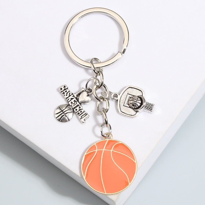 Metal Enamel Sports Keychain I Love Basketball Key Ring Basketball Hoop ...