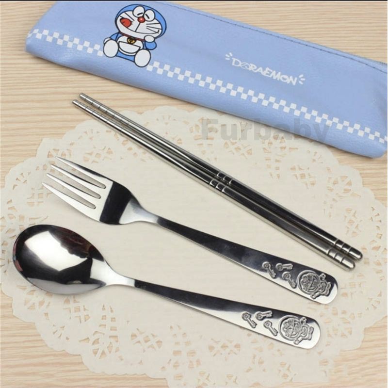 Cute Cartoon Cutlery Set soft casing fork spoon Chopsticks easy carry ...
