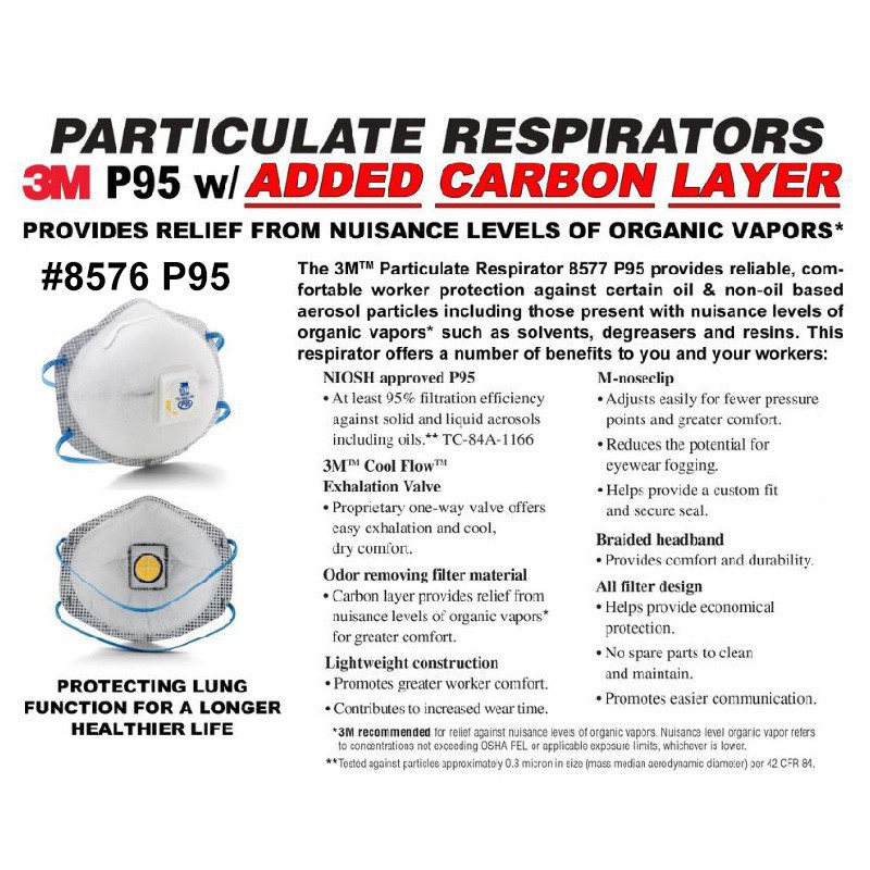 3M Particulate Respirator P95 Face Mask With Cool Flow Valve 8576 🔥 ...