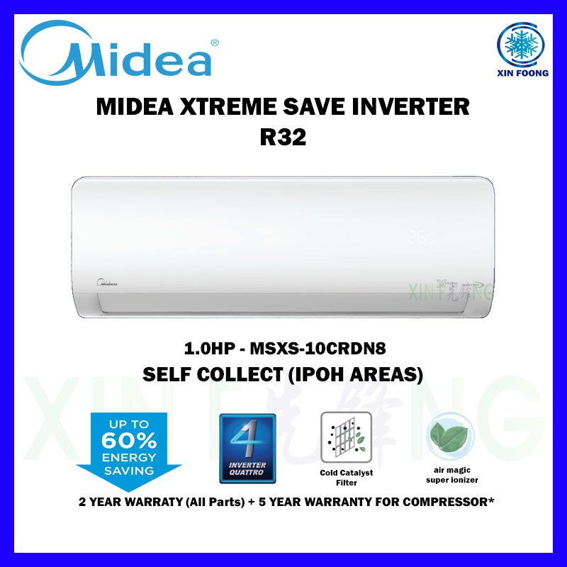 Midea Air Conditioner Inverter R32 1.0HP/1.5HP/2.0HP/2.5HP (MSXS-CRDN8) Aircond For Unit only ...