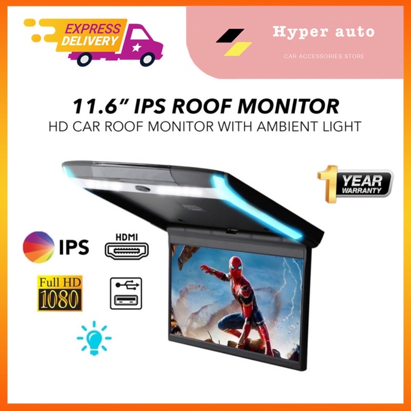 11.6 Inch car roof monitor led ips screen Roof Mount Full HD Display TV ...