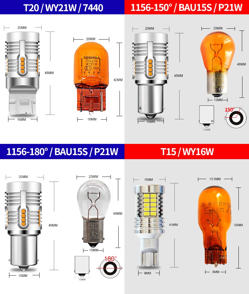 TUFFOO No HyperFlash Car LED Turn Signal Bulb T20 1156 Bau15s 7440 ...