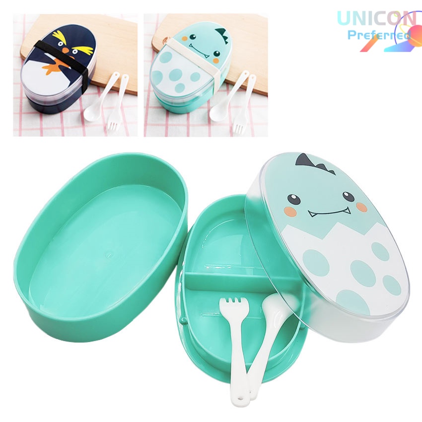 Double Layer dinosaur/penguin Cartoon lunch box with separator for kids ...