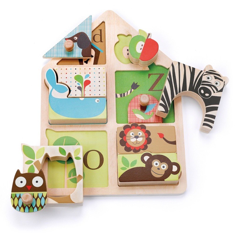 Skip Hop Animal Alphabet Zoo Match Play wooden Puzzle Shapes | Shopee ...