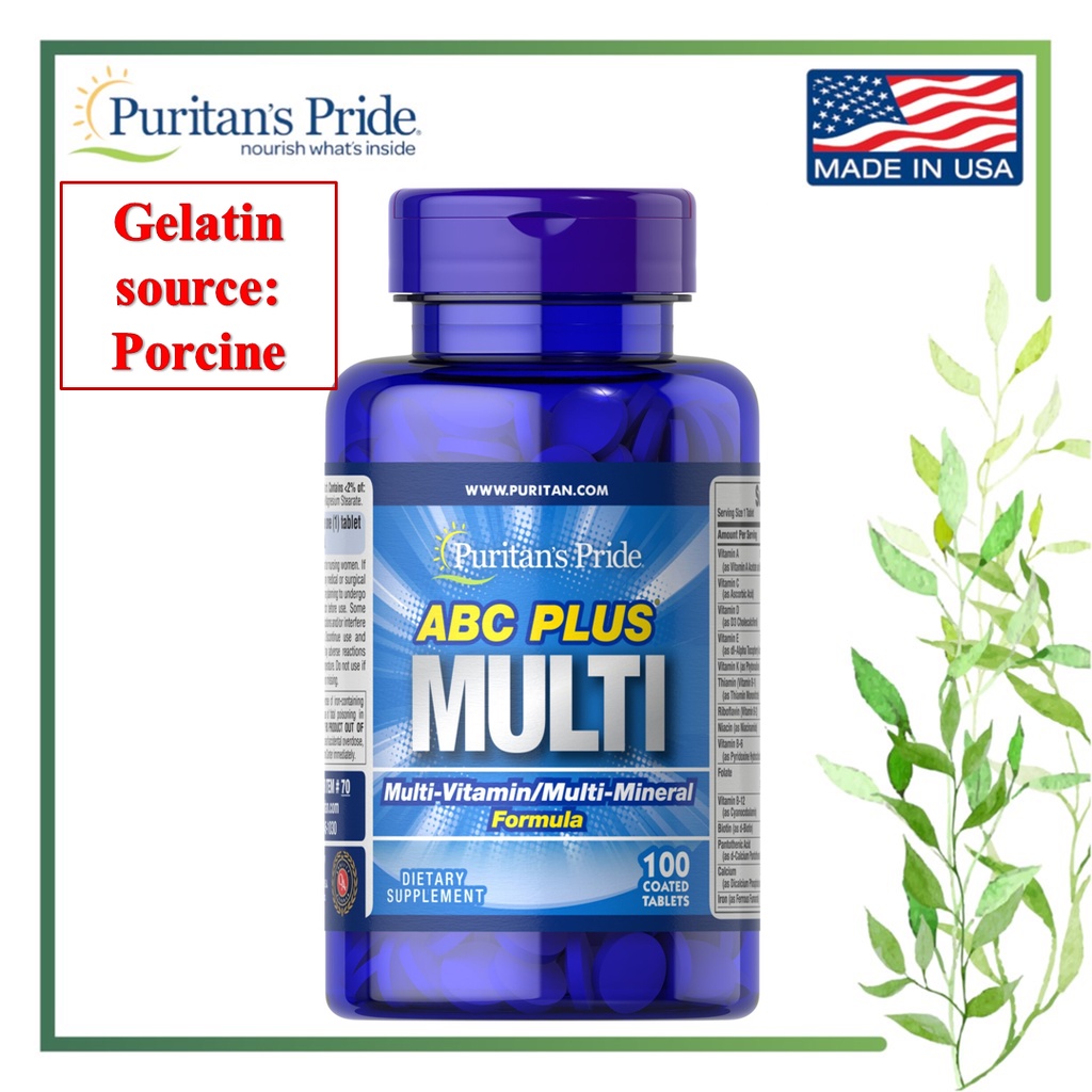 Puritan's Pride ABC Plus Multivitamin and Multi-Mineral Formula, 100 ...