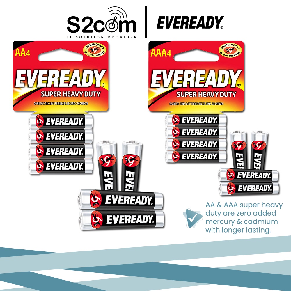 Eveready Super Heavy Duty AA & AAA Size Carbon Zinc Batteries 4 Pcs ...