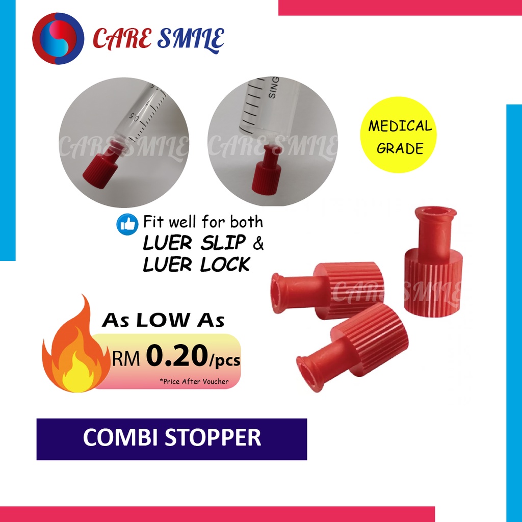 Syringe CAP Sterile 10 Pcs Penutup Picagari Combi Stopper Red | Shopee ...
