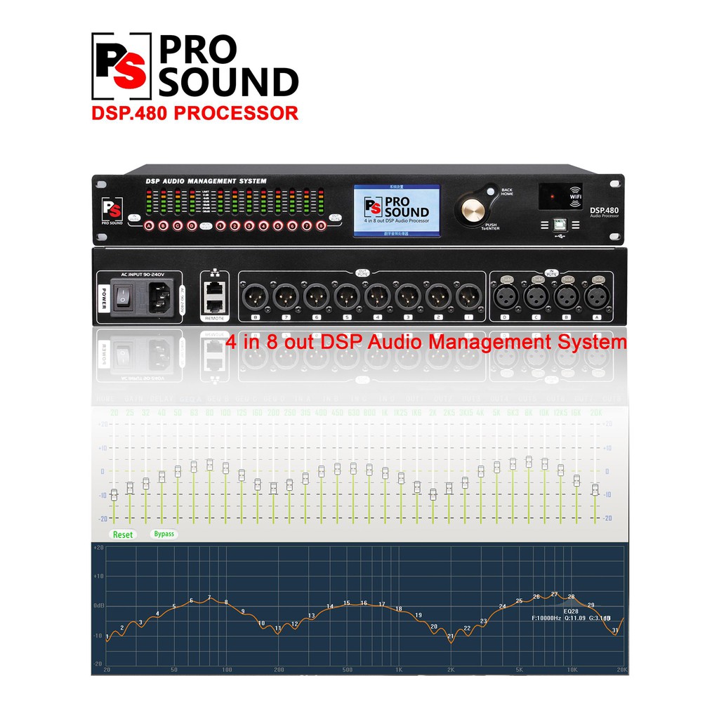 PS Pro Sound DSP-480 AUDIO PROCESSOR (DSP Processor) 4 in 8 out audio management sound processor ...