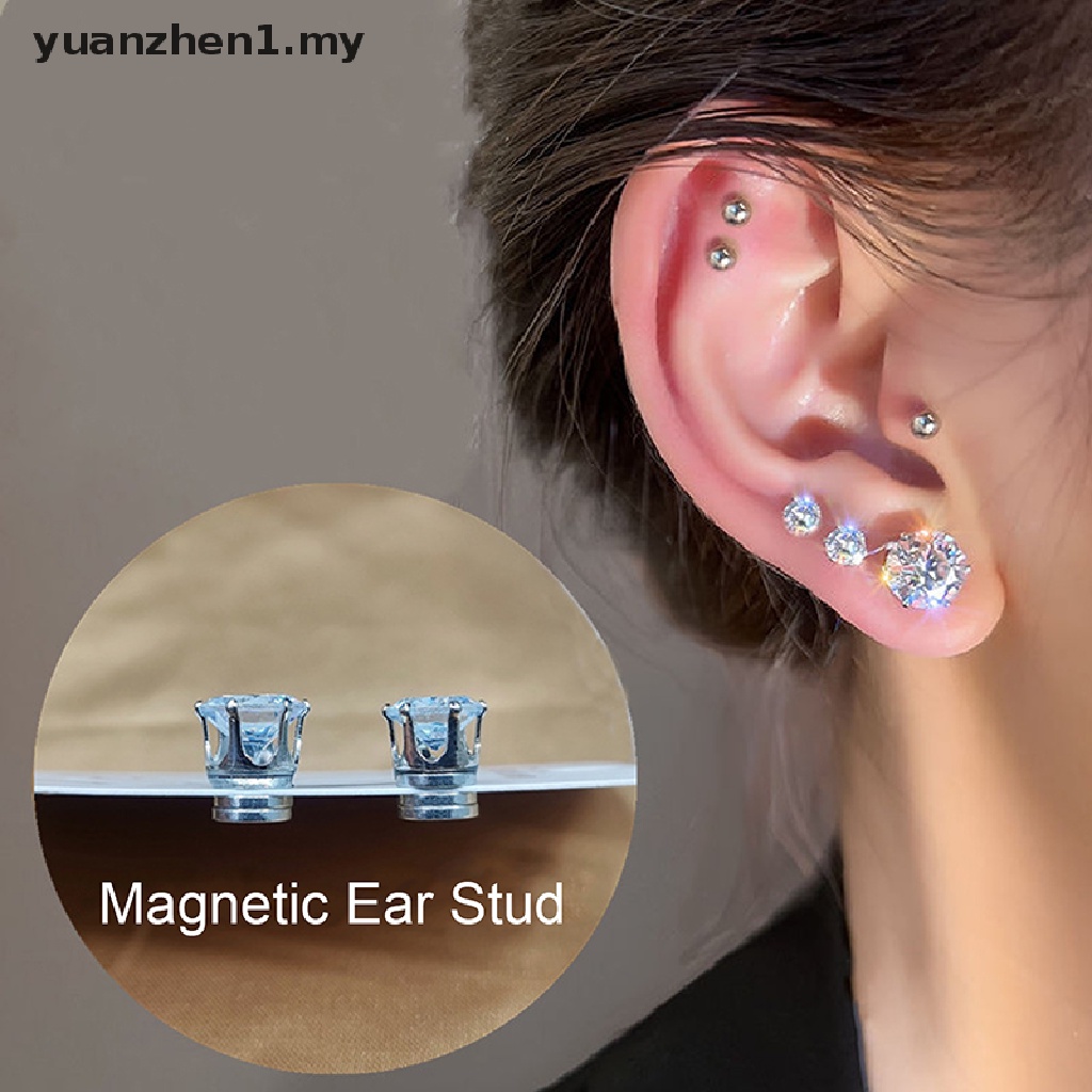 ZHEN Crystal Magnetic Ear Stud Earrings Zircon Magnet Earrings Non ...