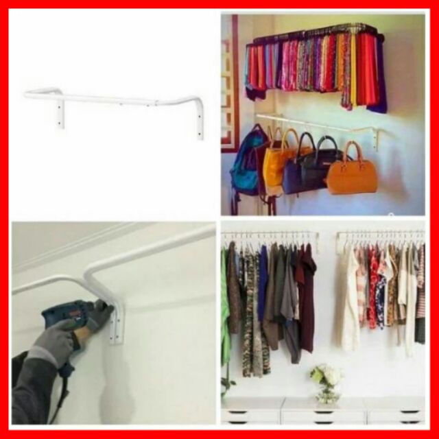 Mulig Clothes Bar Adjustable Width Bar Penyangkut Baju Lekat di Dinding ...
