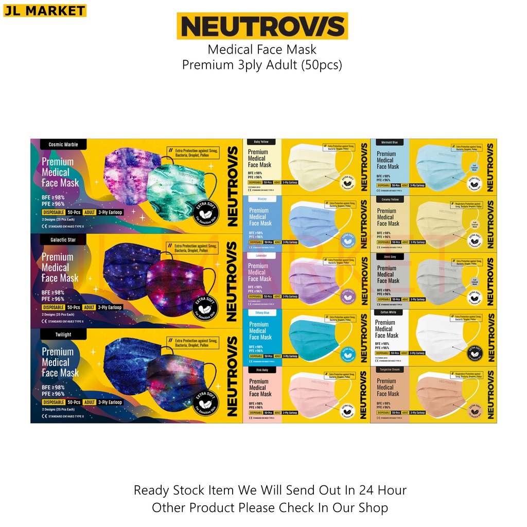 Neutrovis Premium Medical Face Mask | 3ply | Colour Series (5 Colour ...