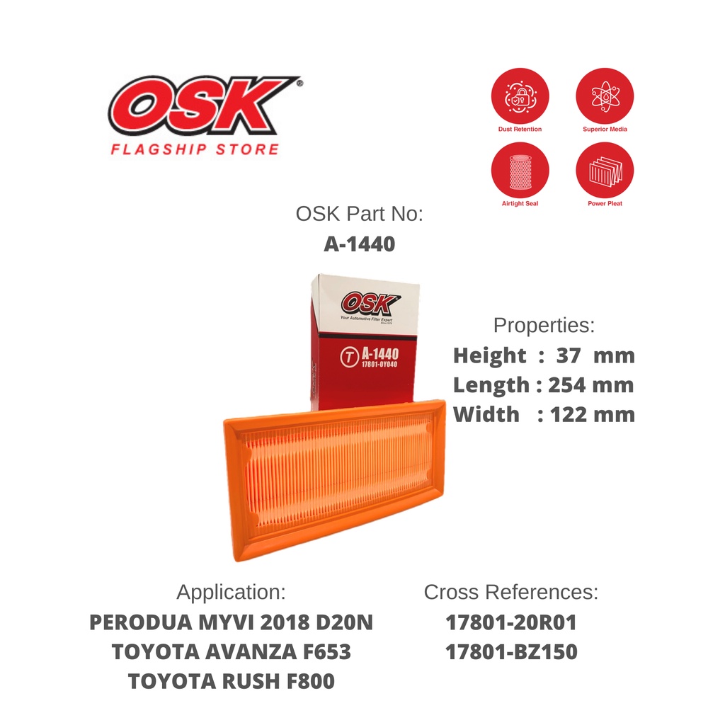 OSK AIR FILTER for PERODUA MYVI D20N NEW MODEL AIR FILTER (17801-20R01 ...