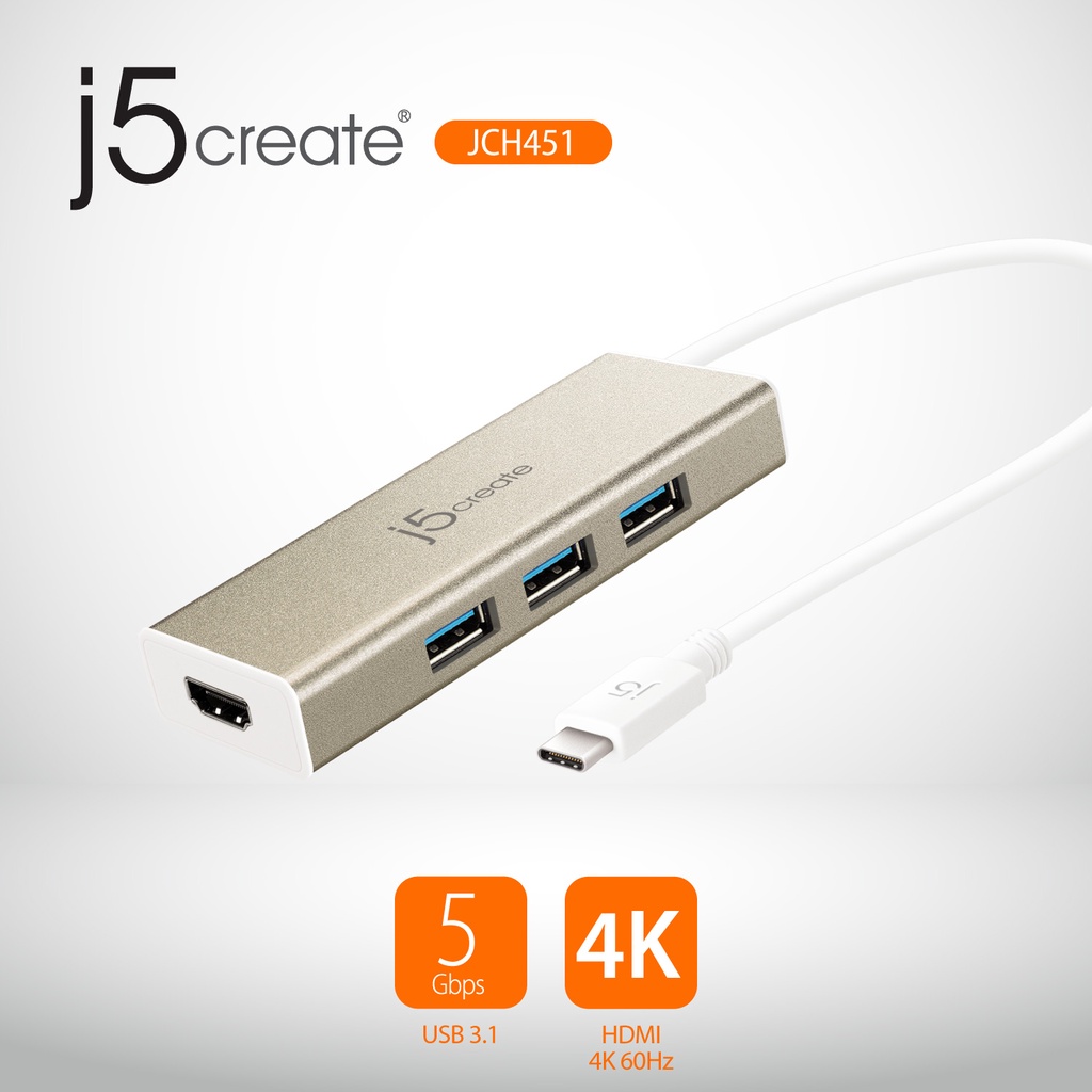j5create JCH451 4-in-1 Hab USB-C / Type-C Hub with USB 3-Port, 4K HDMI ... j5create JCH451 4-in-1 Hab USB-C / Type-C Hub with USB 3-Port, 4K HDMI ...