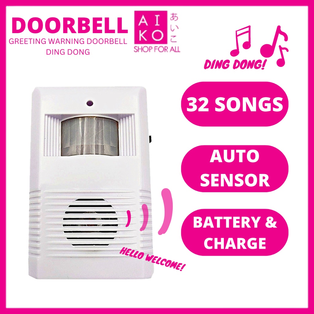 (AIKO) STRONG SENSOR AUTO DOORBELL UP TO 32 SONG INTELLIGENT GREETING ...