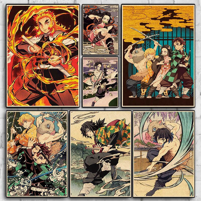 Hot blooded cartoon Demon Slayer family wall decoration, bar decoration ...
