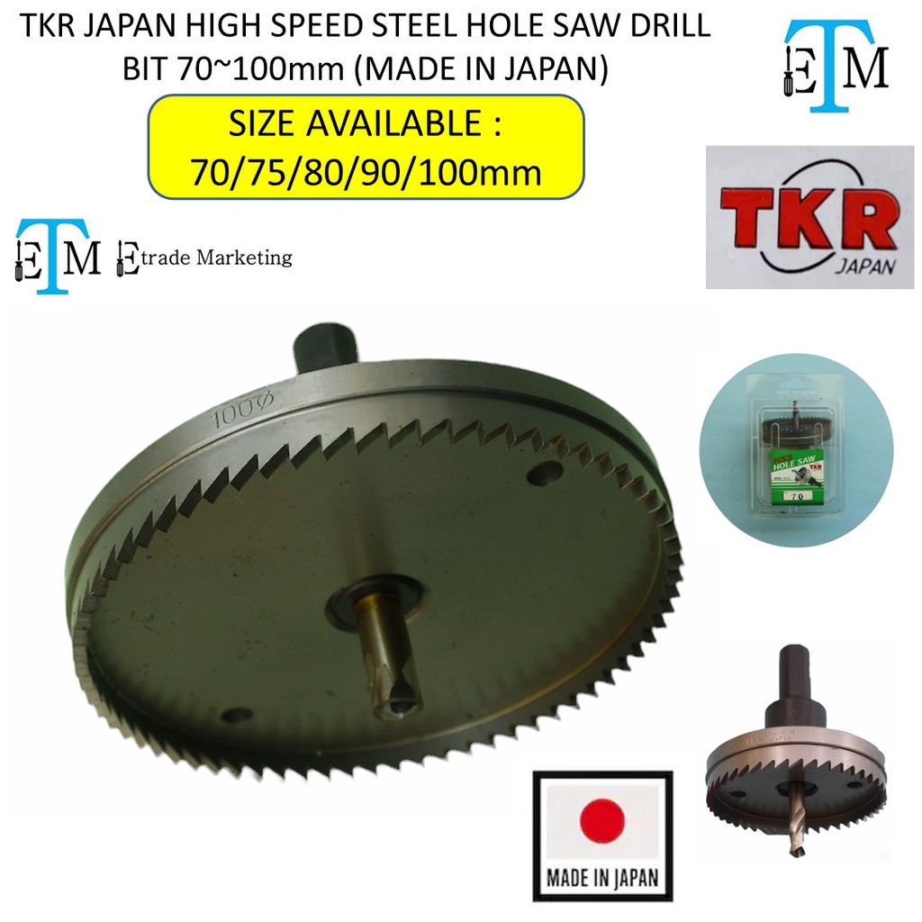 TKR JAPAN HIGH SPEED STEEL HOLE SAW DRILL BIT 70mm~100mm(MADE IN JAPAN ...