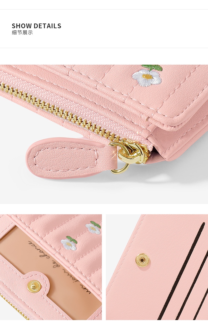 Short women's purse embroidery wallet cute coin card holder dompet ...