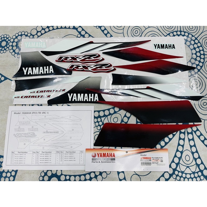 YAMAHA RXZ CATALYZER STICKER STRIPE GRAPHIC MERAH GREY 100% ORIGINAL ...