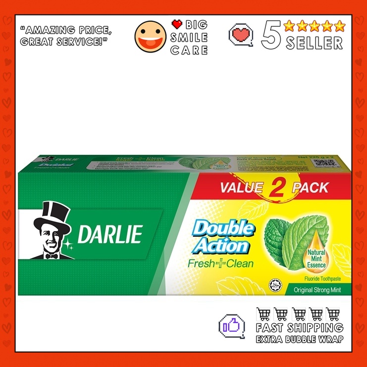 Darlie Double Action Fresh + Clean Toothpaste Original Strong Mint 225g ...