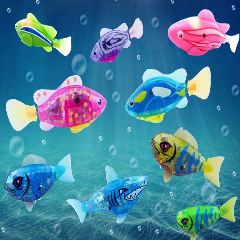 2pcs Flash Swimming Robo Fish Pet Bath Toys Battery Powered Swim ...
