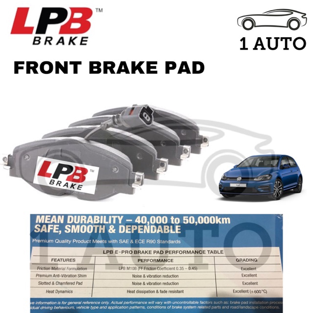 LPB E-PRO SEMI METALLIC FRONT BRAKE PAD VW GOLF MK7 1.4 TSI PASSAT B8 2 ...