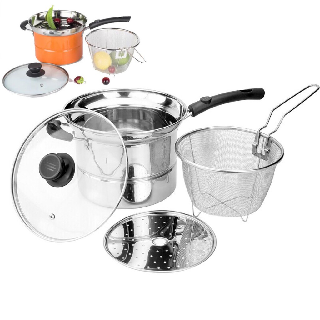 Deep Fry Pot With Lid Stainless Steel Multi Usage Cooking Pot Steam ...