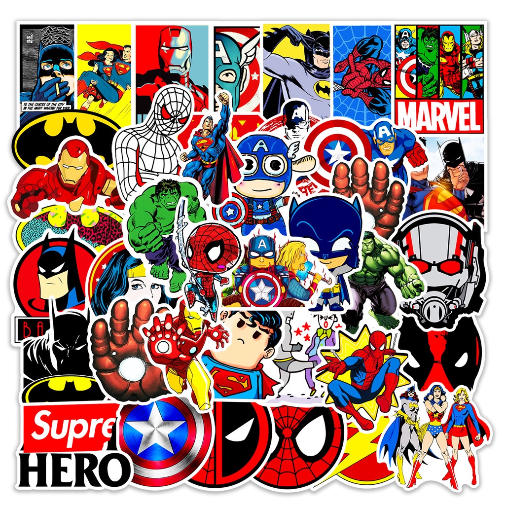 SUPER HERO Q CARTOON 50 pcs DIY Waterproof Non Repeating Stickers Pack ...