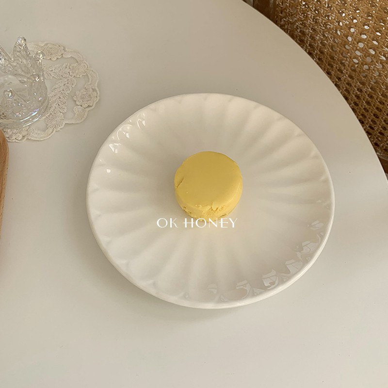 INS Korea Chrysanthemum Pattern Curve White Ceramic Disc Dinner Lunch ...