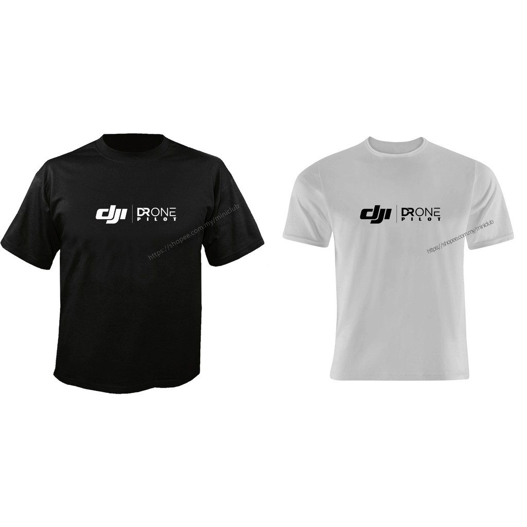 Polyester / Cotton DJI Drone Pilot Logo Custom Tshirt BLACK / WHITE ...