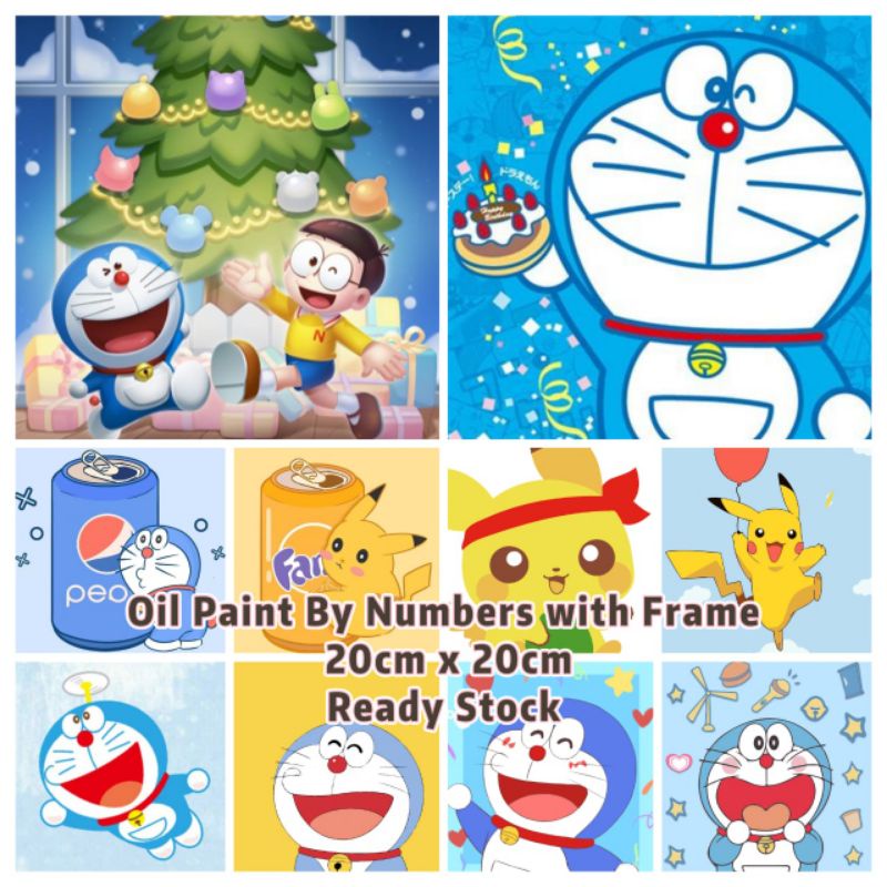 (Ready Stock) Doraemon Pokemon Diy Oil Painting 20*20cm with Frame Oil ...