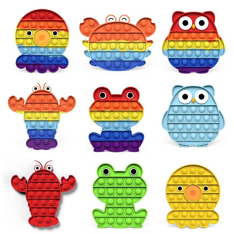 Owl Push Pop It Bubble Fidget Rainbow Color Octopus Owl lobster Crab ...