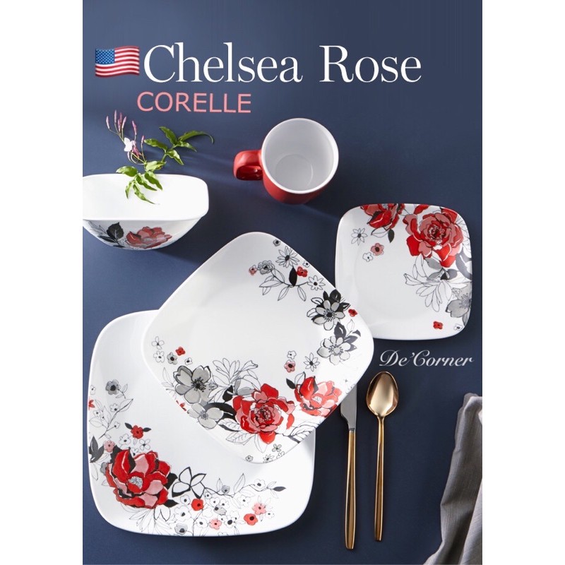 (Ready Stock) 🇺🇸CORELLE Boutique Square Chelsea Rose 16 pc dinner ware ...