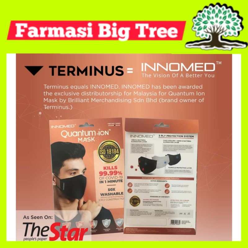 Terminus / Innomed Quantum Ion 3-ply Reusable Face Mask Antiviral ...