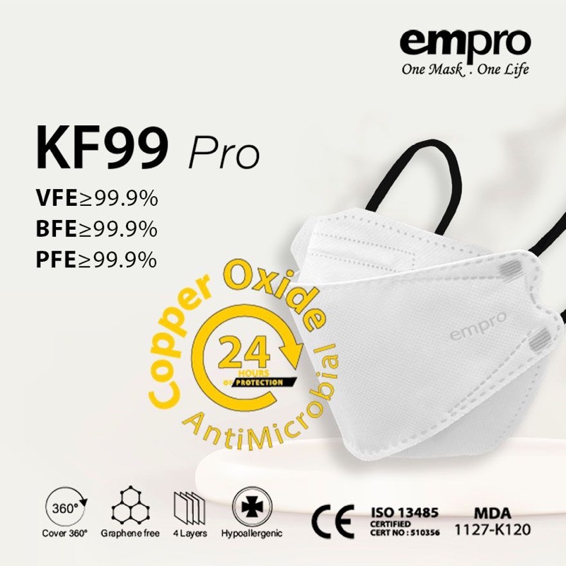 EMPRO RESPIRATOR KF99 PRO COPPER OXIDE ANTIMICROBIAL FACE MASK VFE/BFE ...