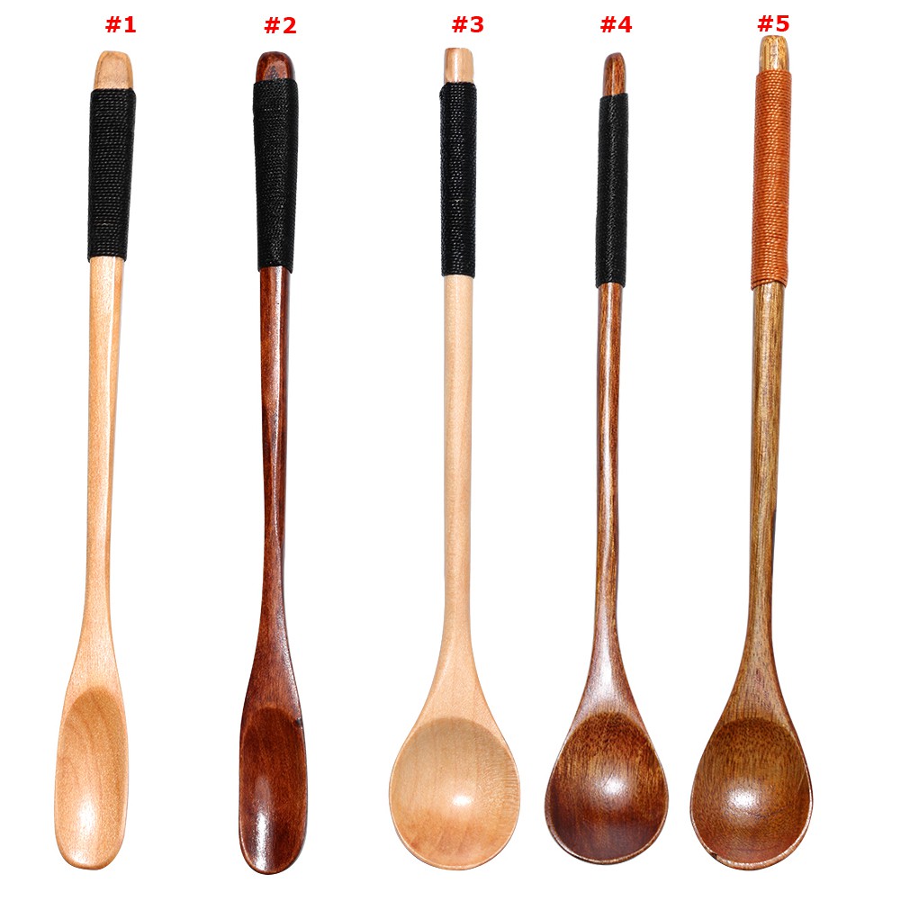 Slim Round Wooden Spoon with Long Handle Flower Tea Spoon | Shopee Malaysia