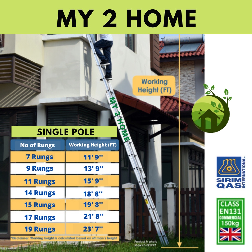 (Sirim) 12 Feet Everlas Extension Ladder 12x12 /12x12x12 Tangga Slide ...