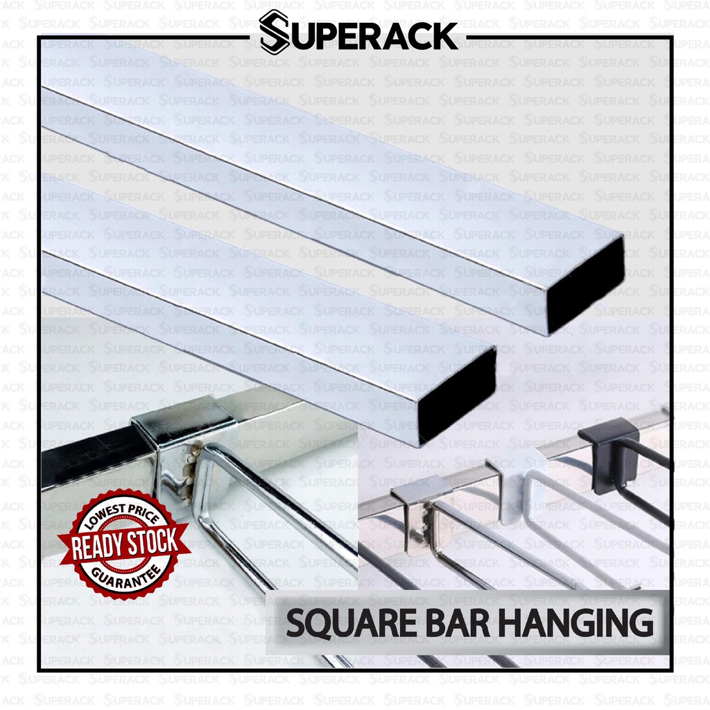 SUPERACK Chrome Steel Square Bar Hanging Clothes Wall Railing Batang ...