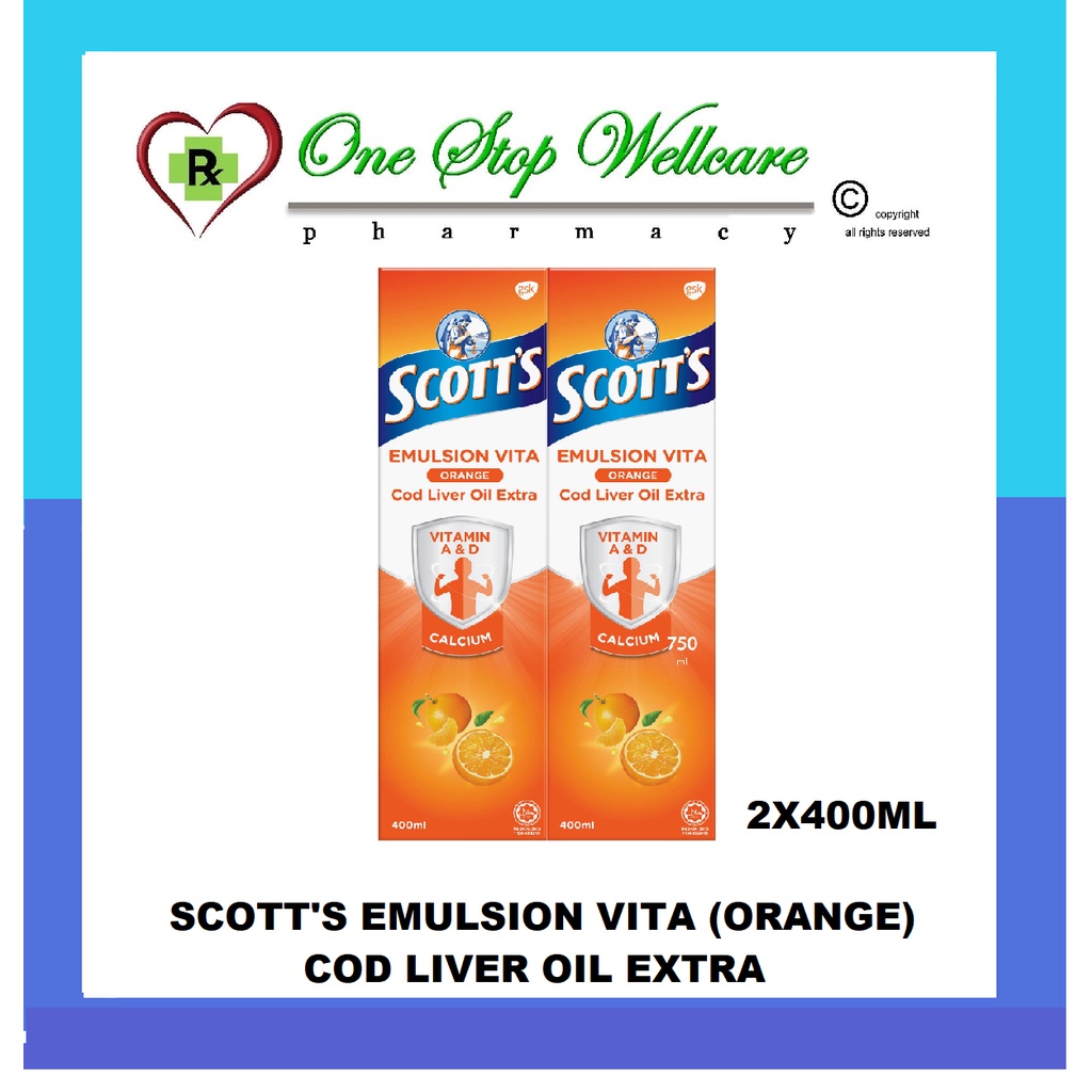 SCOTT'S EMULSION VITA (ORANGE) COD LIVER OIL EXTRA 2X400ML (EXP:01/2025 ...