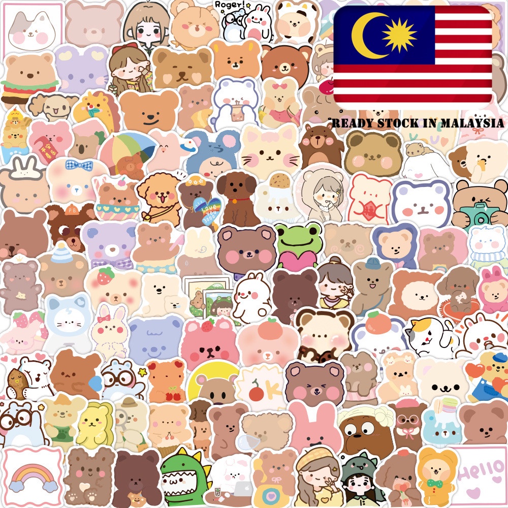 60/100pcs INS Cute Bear Cartoons Die Cut Deco Stickers Pack DIY ...