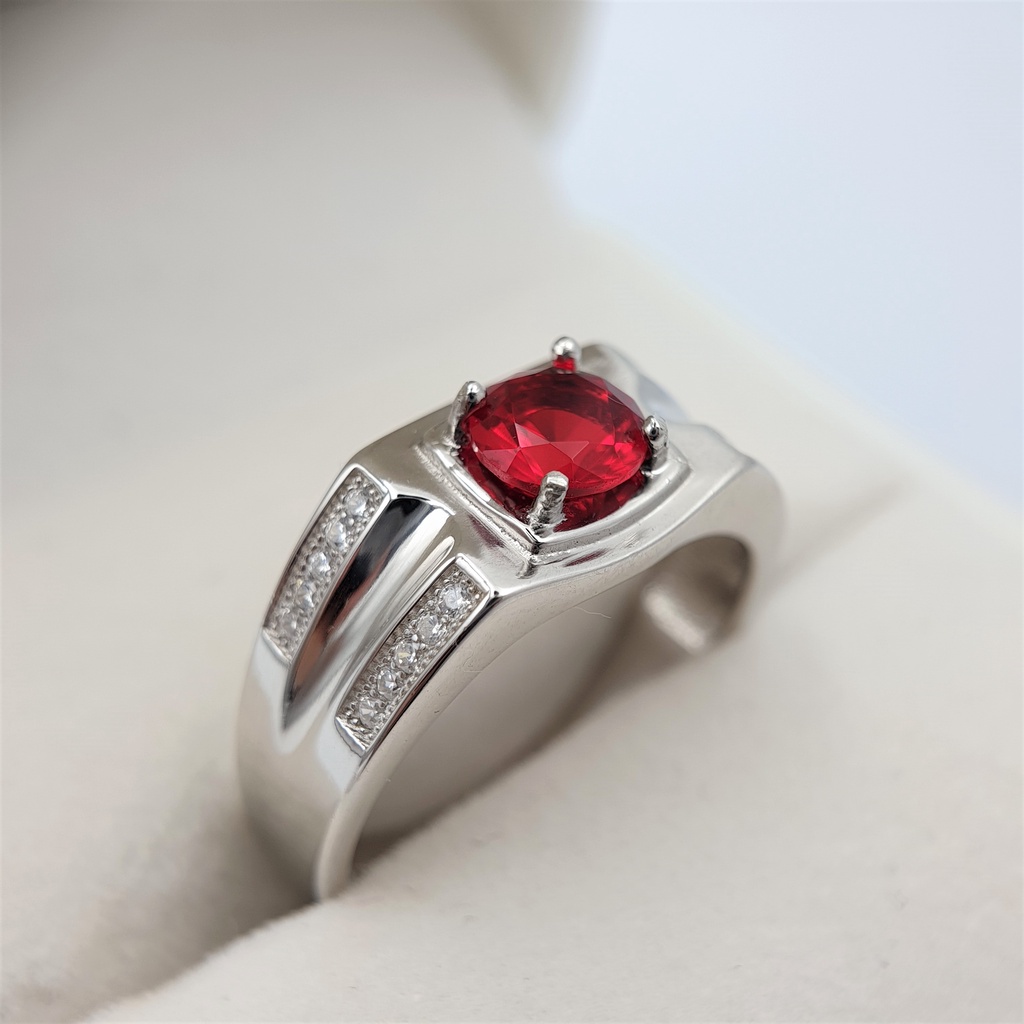925 Genuine Sterling Silver Exclusive Red Men Ring ( Cincin Tunang ...