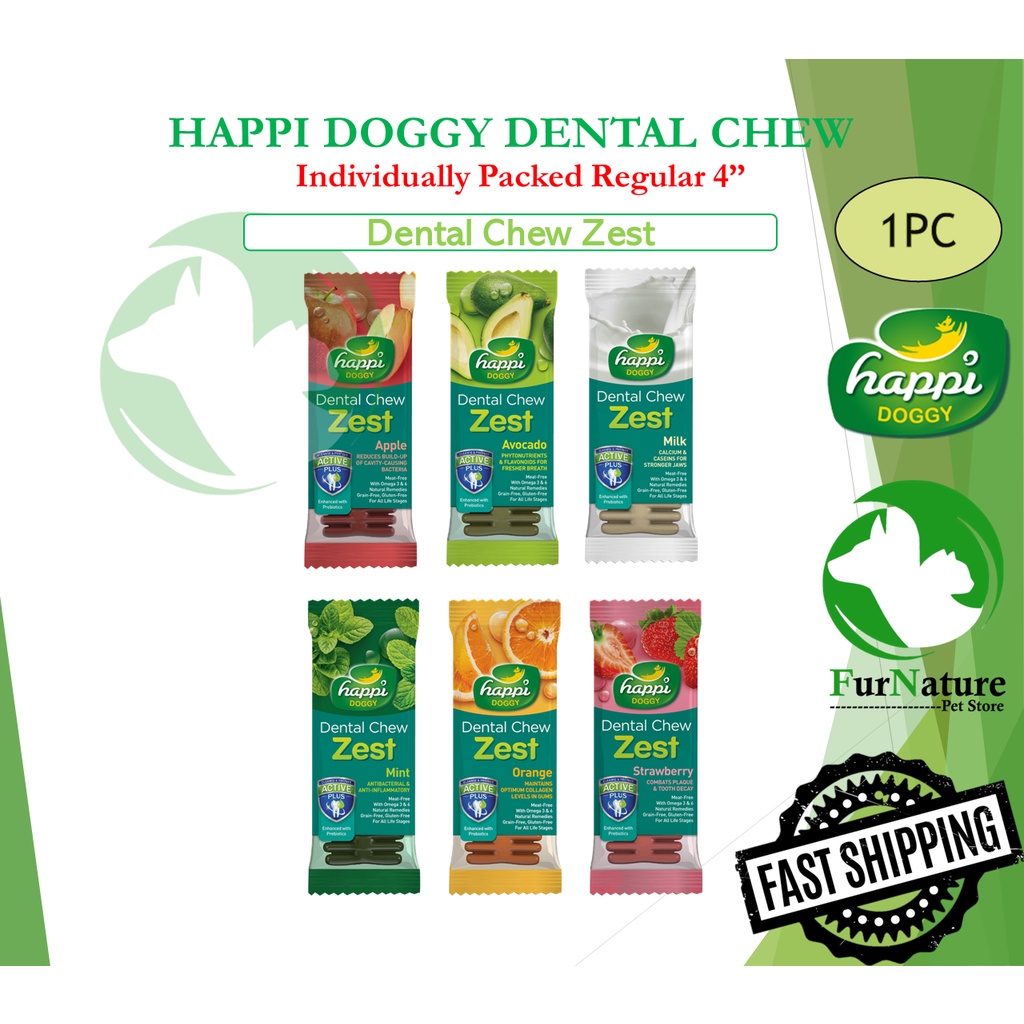 Happi Doggy Dental Chew Zest (Regular 4") Individually Packed - Dental ...