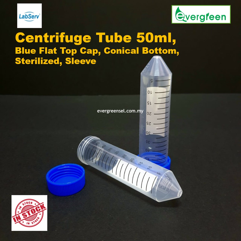 ( READY STOCK ) Labserve Centrifuge Tube 50ml, Blue Flat Top Cap, Conical Bottom, sterilized 50 ...