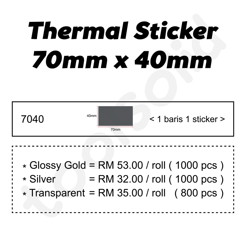Thermal Sticker Jenis PVC Premium Quality (70mm x 40mm) Barcode Sticker ...