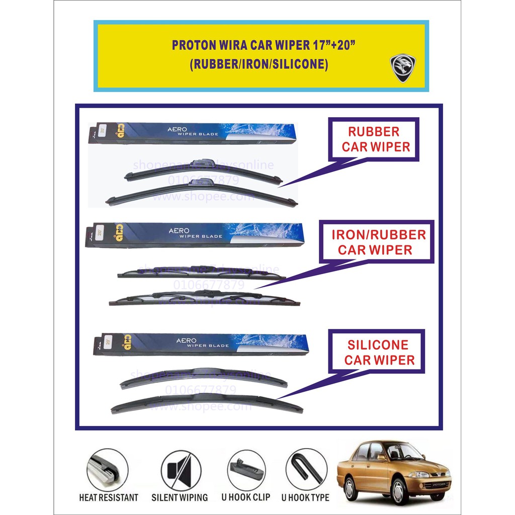 PROTON WIRA CAR WIPER 17''+20'' ( RUBBER/IRON/SILICONE ) | Shopee Malaysia